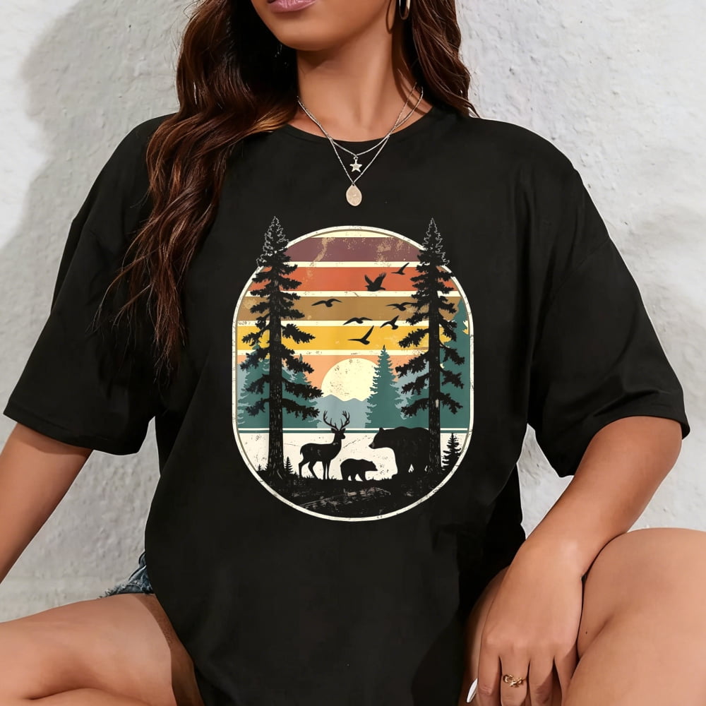 100% Cotton Trees Wildlife Nature Vintage Forest T-Shirt - Walmart.com
