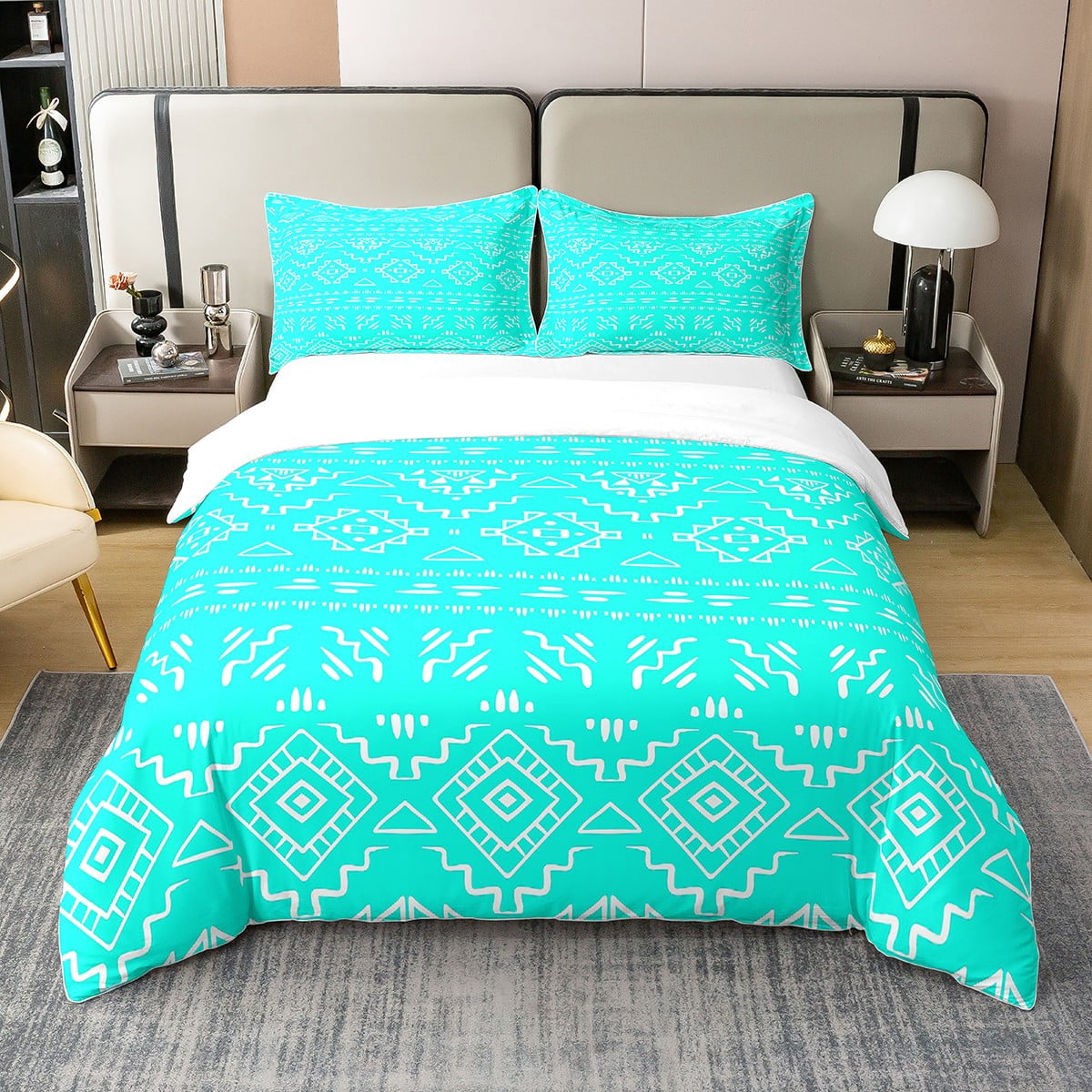 100% Cotton Turquoise Aztec Comforter Cover Western Boho Bedding Set ...