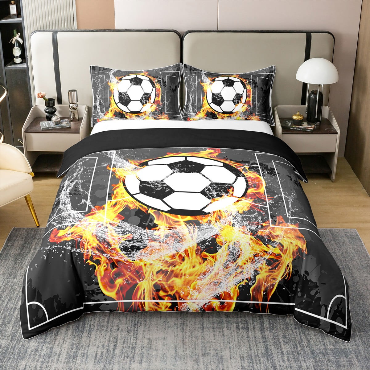100% Cotton Twin Size Soccer Bedding Set s,Football Field Duvet Cover ...