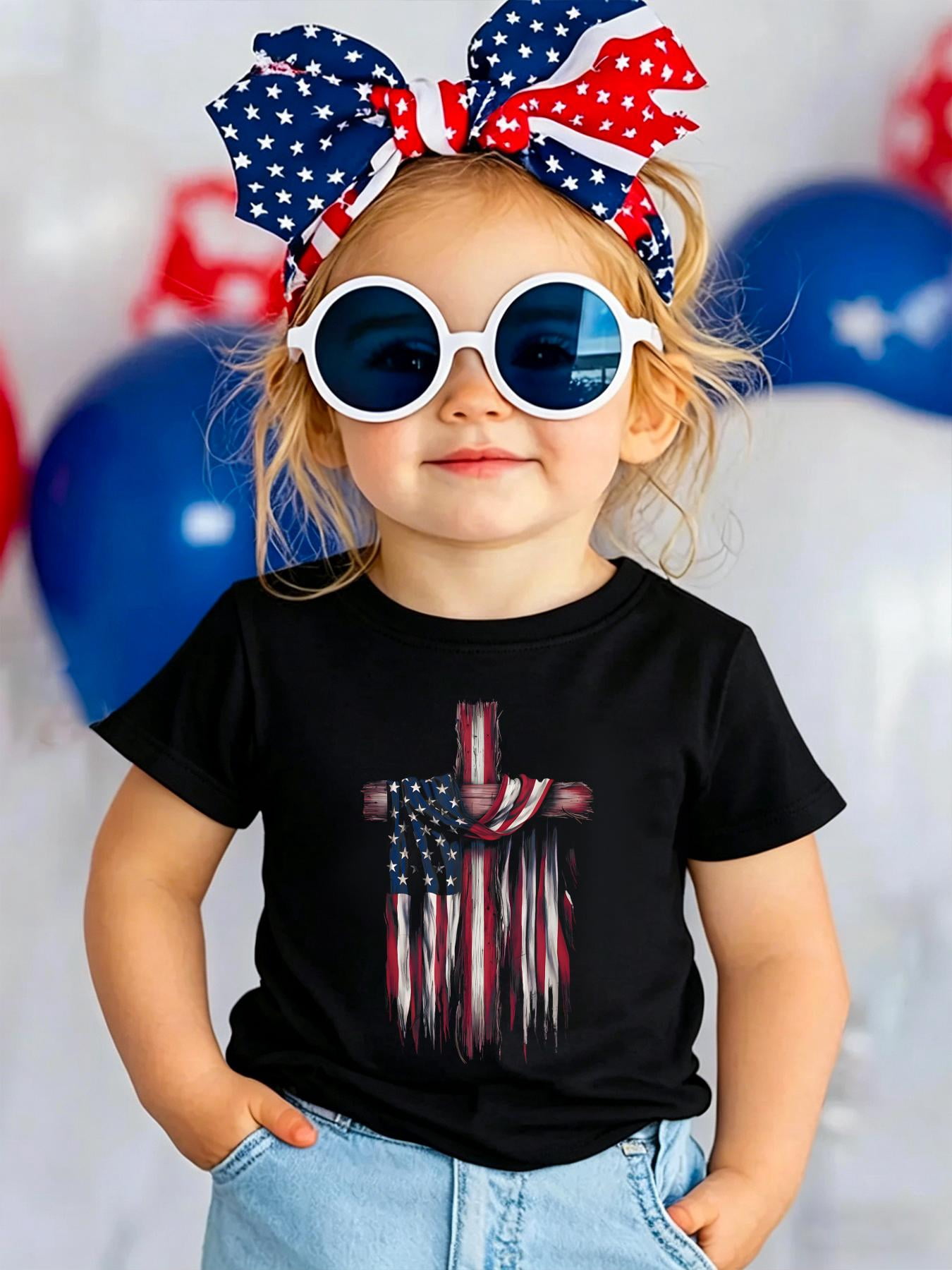 100% Cotton USA Flag Religious Quote 4th of July Christian Faith Kids T ...