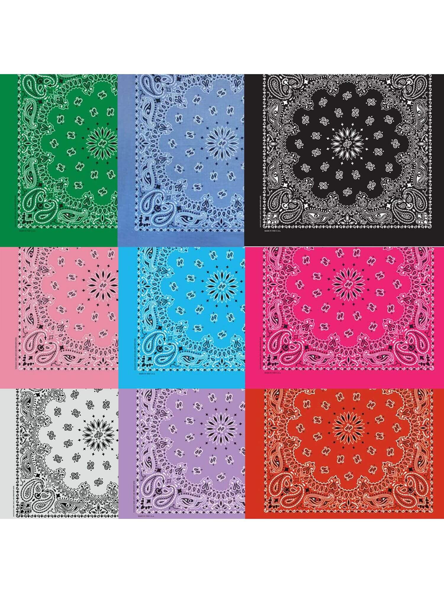 100% Cotton USA Made Multi-Purpose Bandana Head Wrap Set, Multi color 3 ...