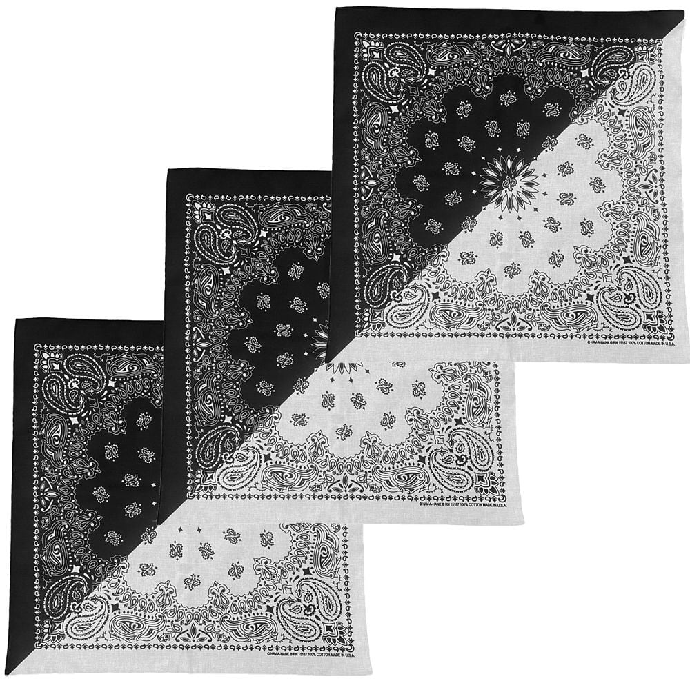 100% Cotton USA Made Multi-Purpose Bandana Head Wrap Set, USA Black ...