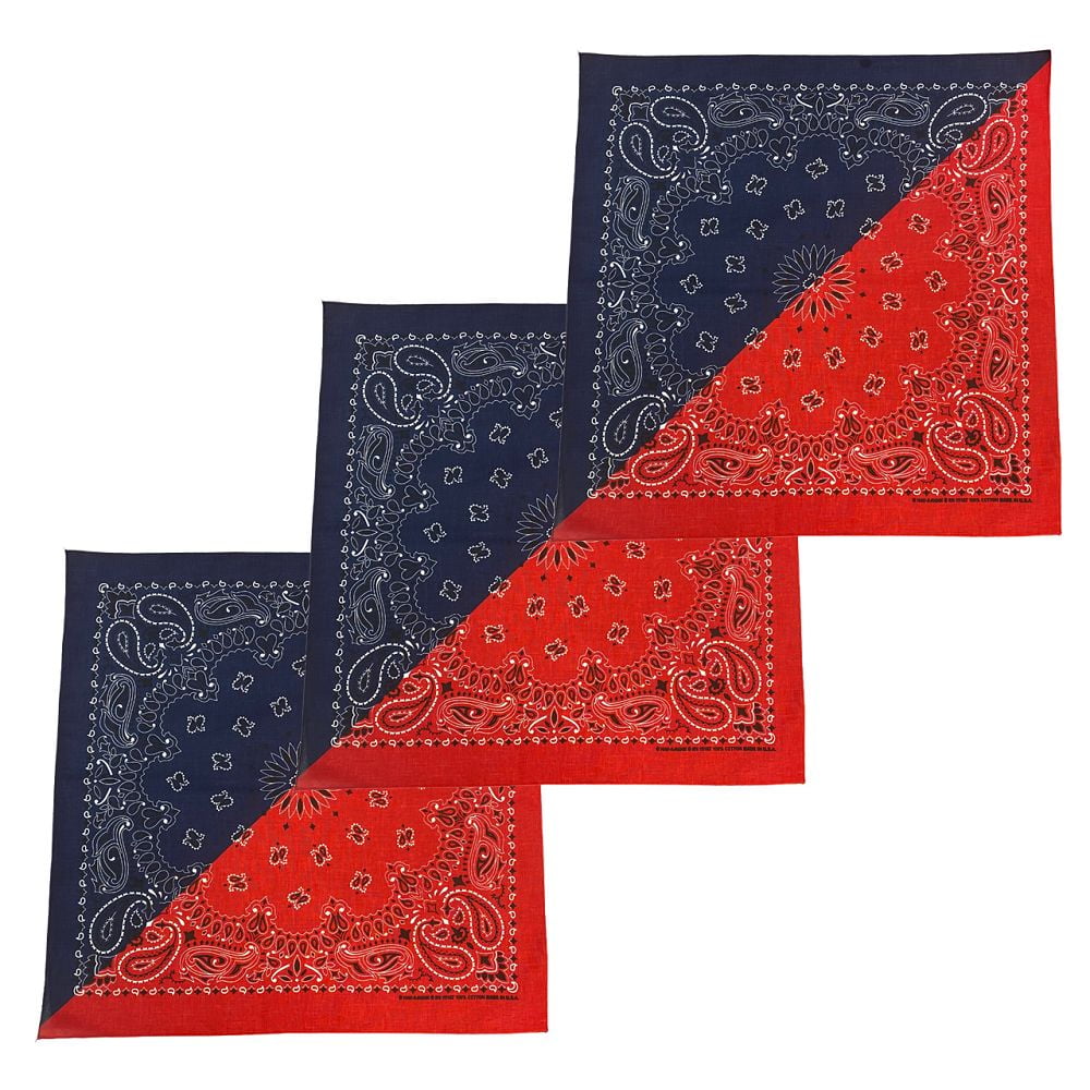 100% Cotton USA Made Multi-Purpose Bandana Head Wrap Set, USA Navy/Red ...