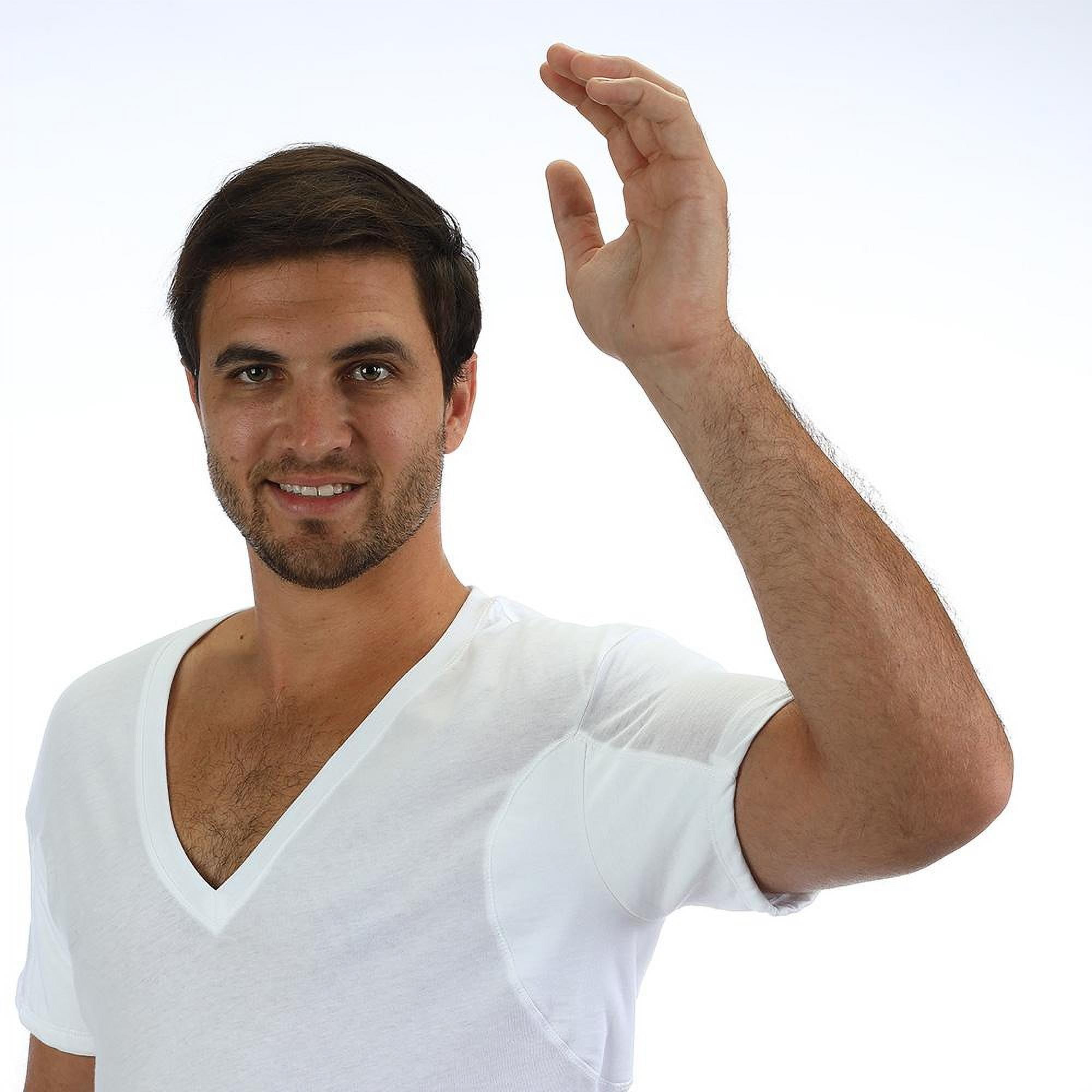 100% Cotton Undershirt Regular Fit 3" Deep V-Neck with Sweat-Proof ...