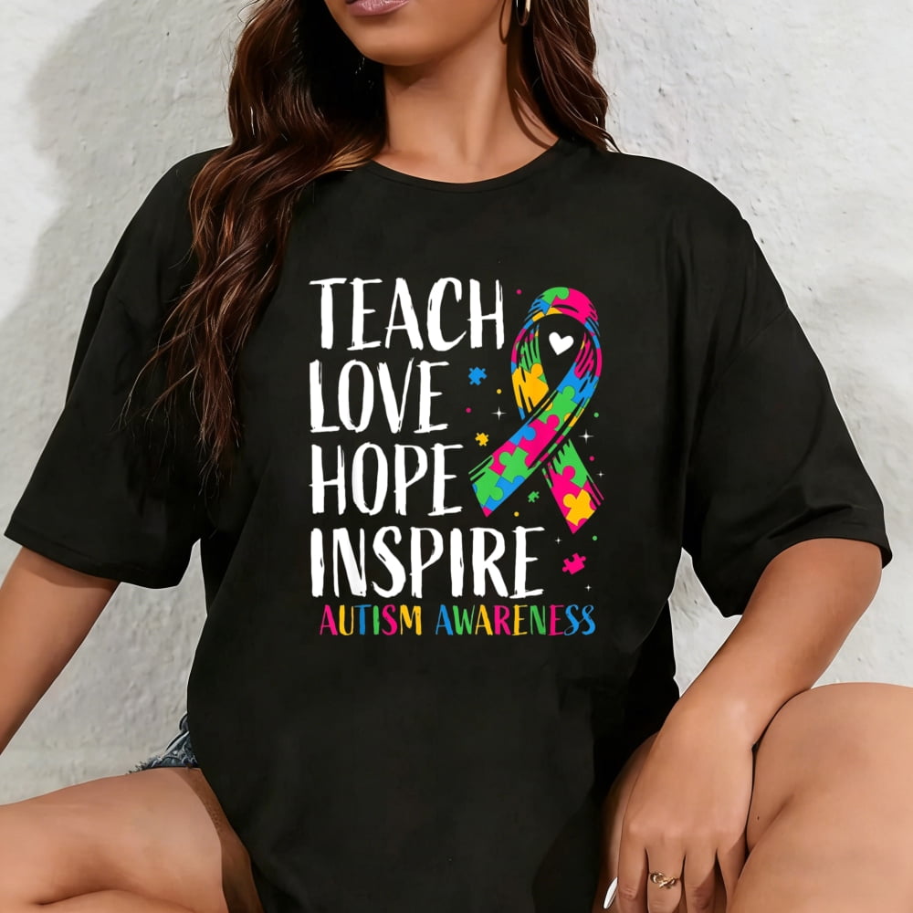 100% Cotton Unisex Autism Awareness Ribbon Mom Dad Kids Autistic ...