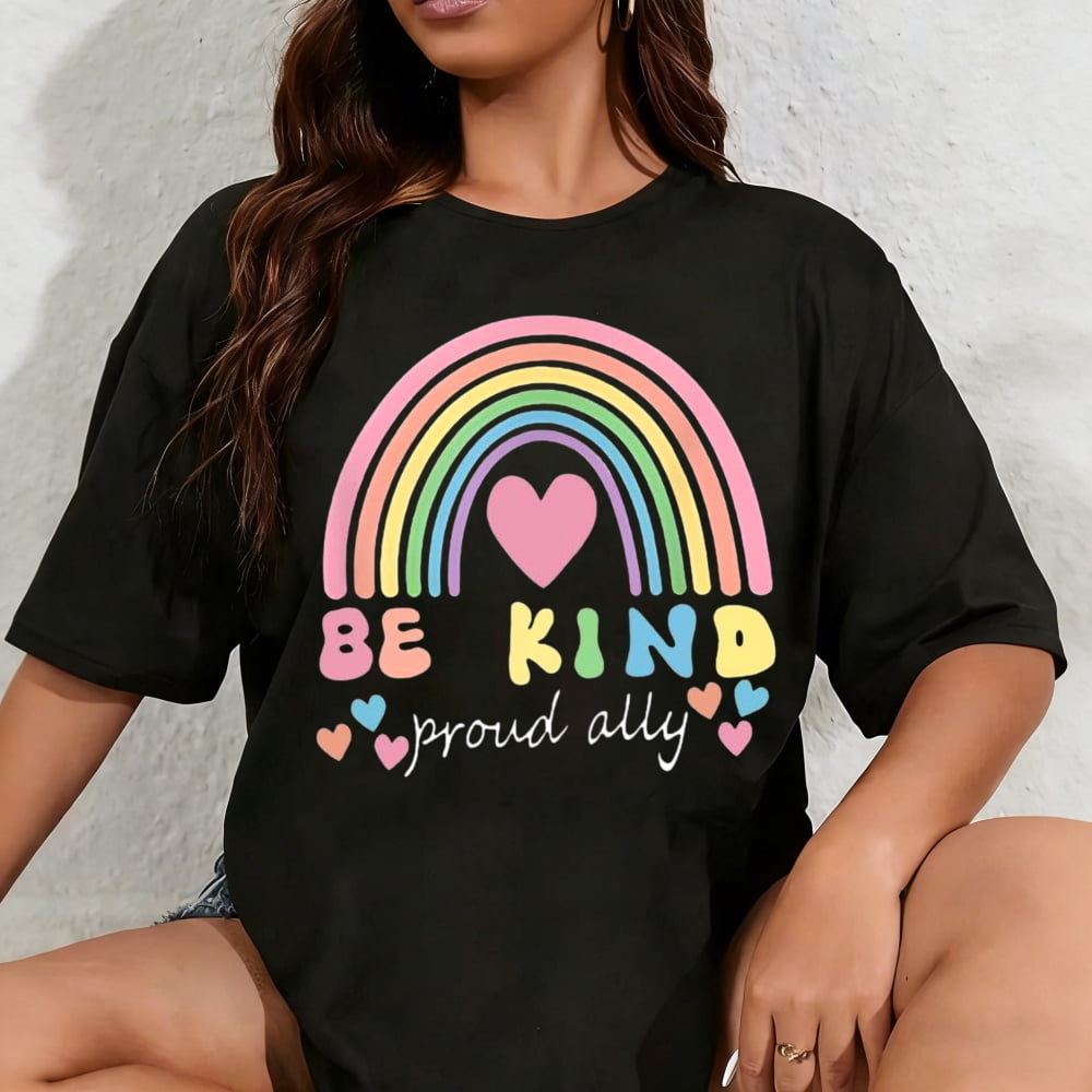 100% Cotton Unisex Be Kind T Shirts Women Men Proud Ally Rainbow ...
