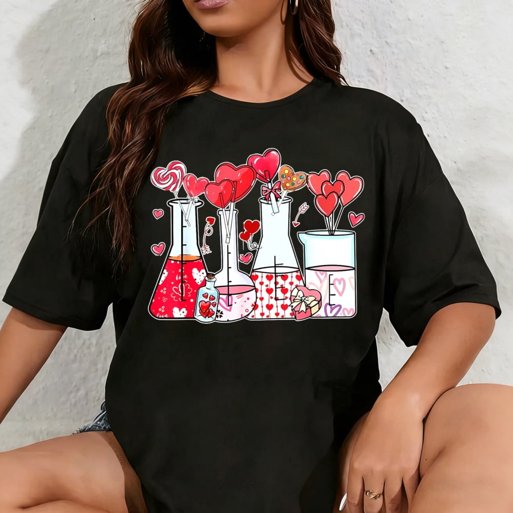 100% Cotton Unisex Beaker Test Tube Heart Laboratory Valentines Science ...