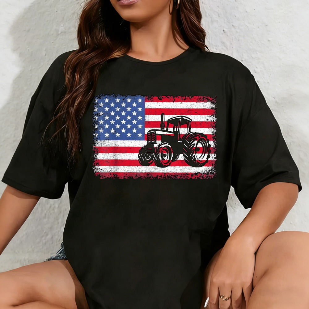 100% Cotton Unisex Farm Tractors USA Flag Patriotic Farming Gift Men ...