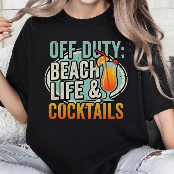 100% Cotton Unisex Funny Graphic T-Shirt Off Duty and Cocktails Casual ...