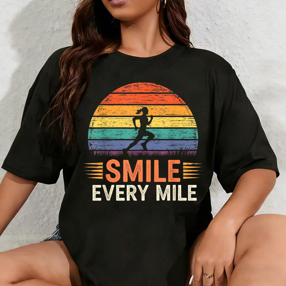 100% Cotton Unisex Funny Smile Every Mile Cool Running Runner Saying ...
