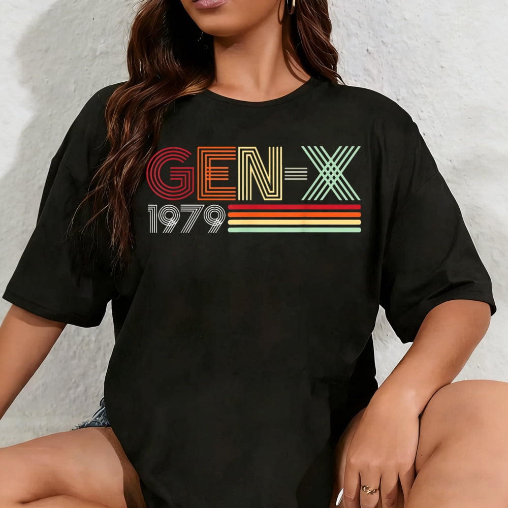 100% Cotton Unisex Gen X 1979 Retro Generation Xer Vintage Text Style T ...