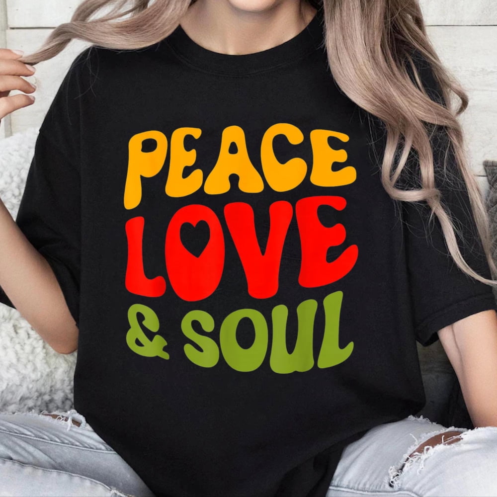 100% Cotton Unisex Groovy Peace Love & Soul R&B Music Retro Vintage 90s ...