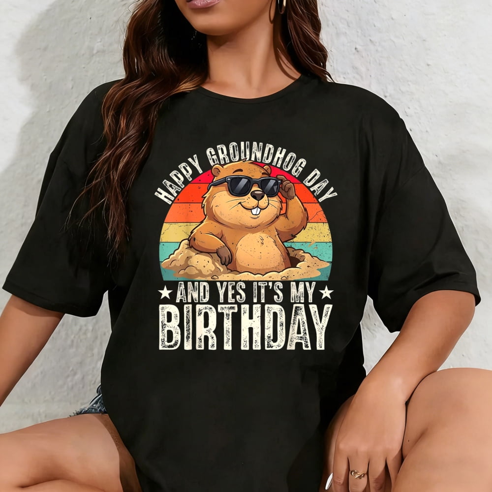 100% Cotton Unisex Happy Groundhog Day Birthday Cool Groundhog with ...