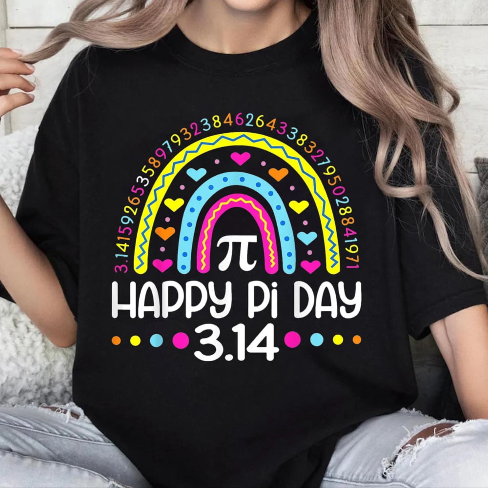 100% Cotton Unisex Happy Pi Day Rainbow 3 14 Pi Number Math Teacher ...