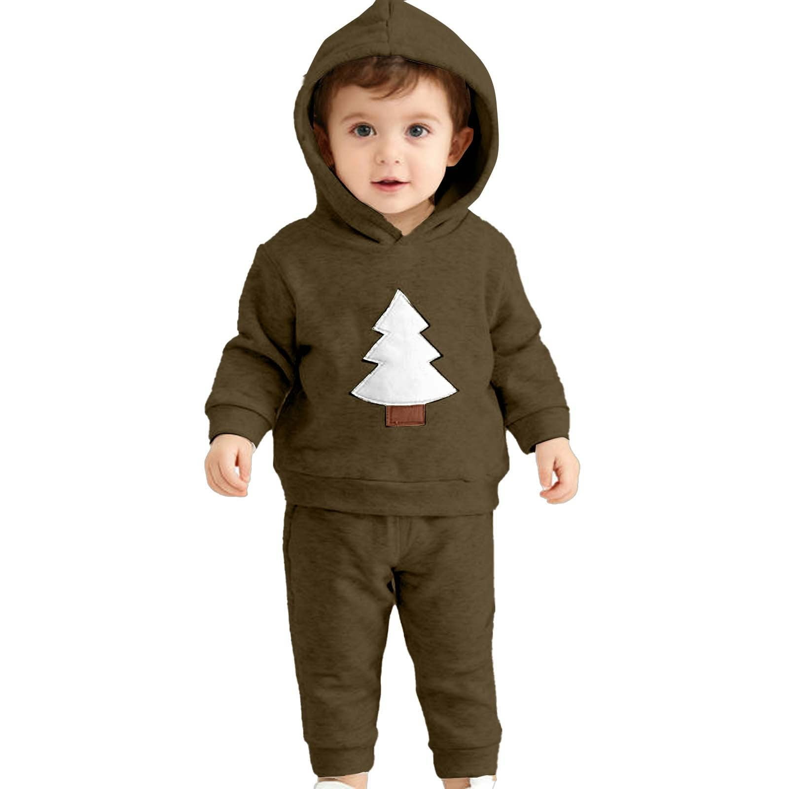 100% Cotton Unisex Hooded Kids Christmas Tracksuit 2-Piece Set, Army ...