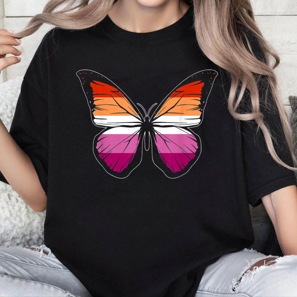 100% Cotton Unisex Lesbian Pride Butterfly Elegant and Colorful Symbol ...