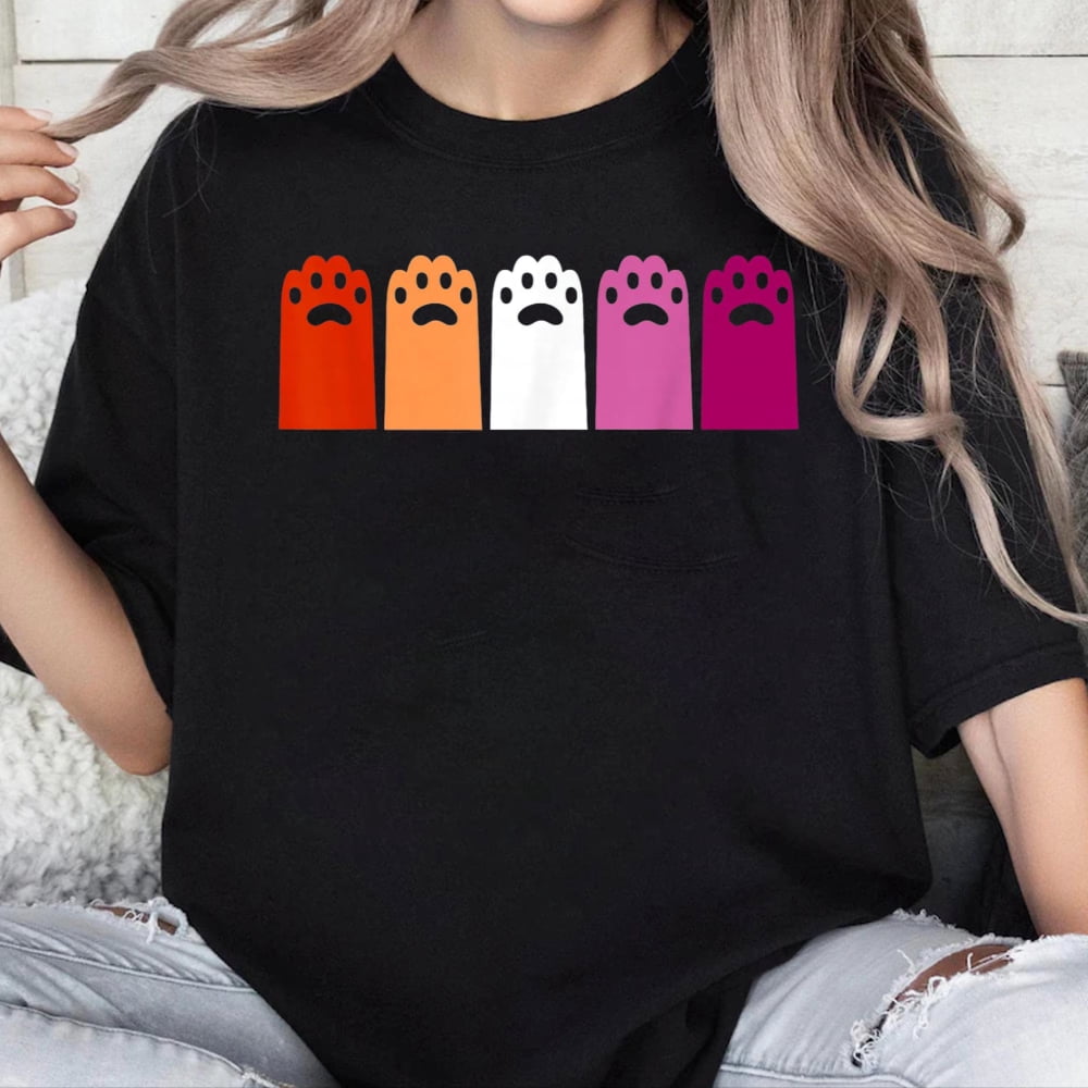 100% Cotton Unisex Lesbian Pride Cat Paw Prints Cute LGBTQ Animal Lover ...