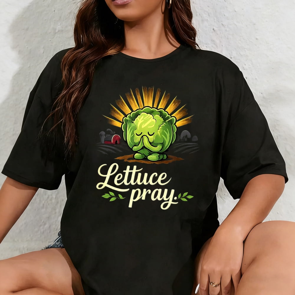100% Cotton Unisex Lettuce Pray Country Farm Pun Cartoon Lettuce Design ...