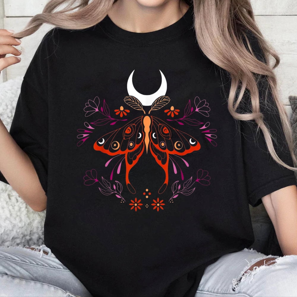 100% Cotton Unisex Mystical Moth Moon Lesbian Pride Aesthetic T-Shirt ...