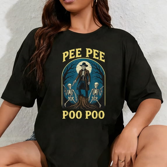 100% Cotton Unisex Pee Pee Poo Poo Cursed Gen Z Meme Funny Skeleton ...