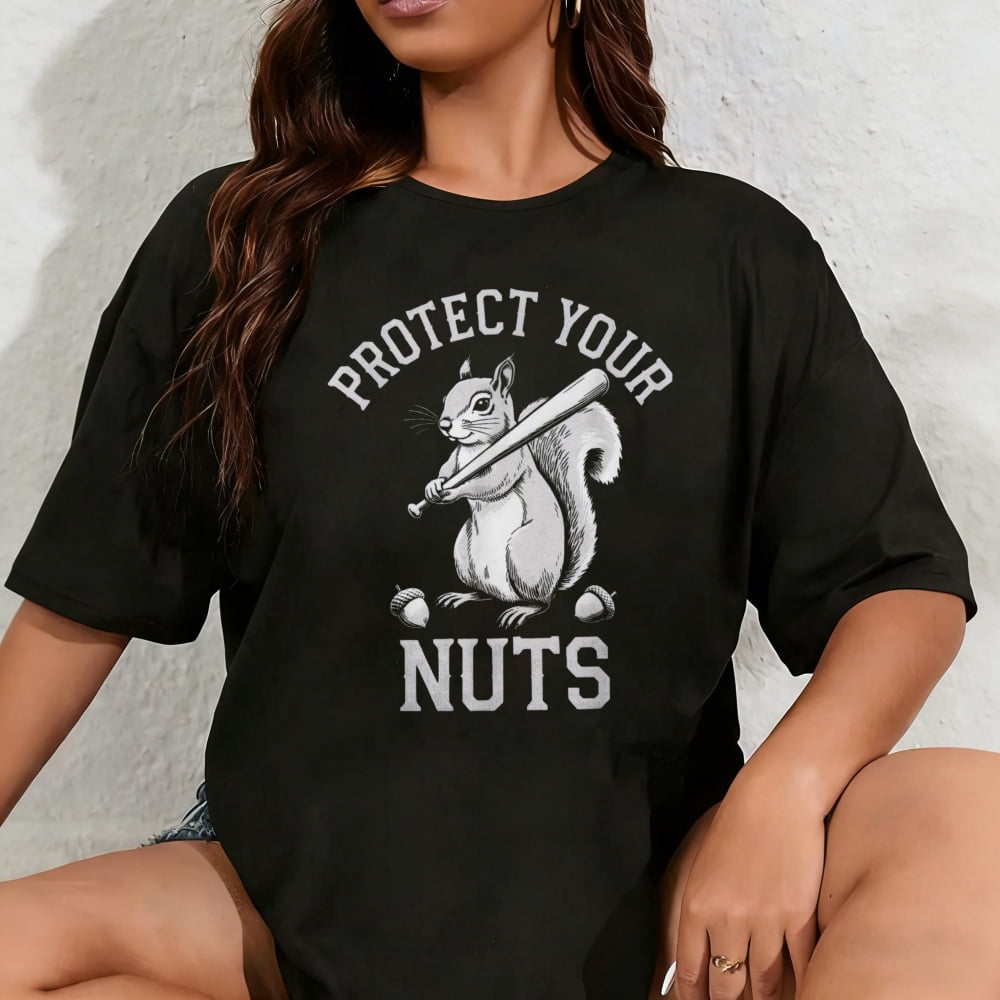 100% Cotton Unisex Protect Your Nuts Funny Squirrel Baseball Bat T ...
