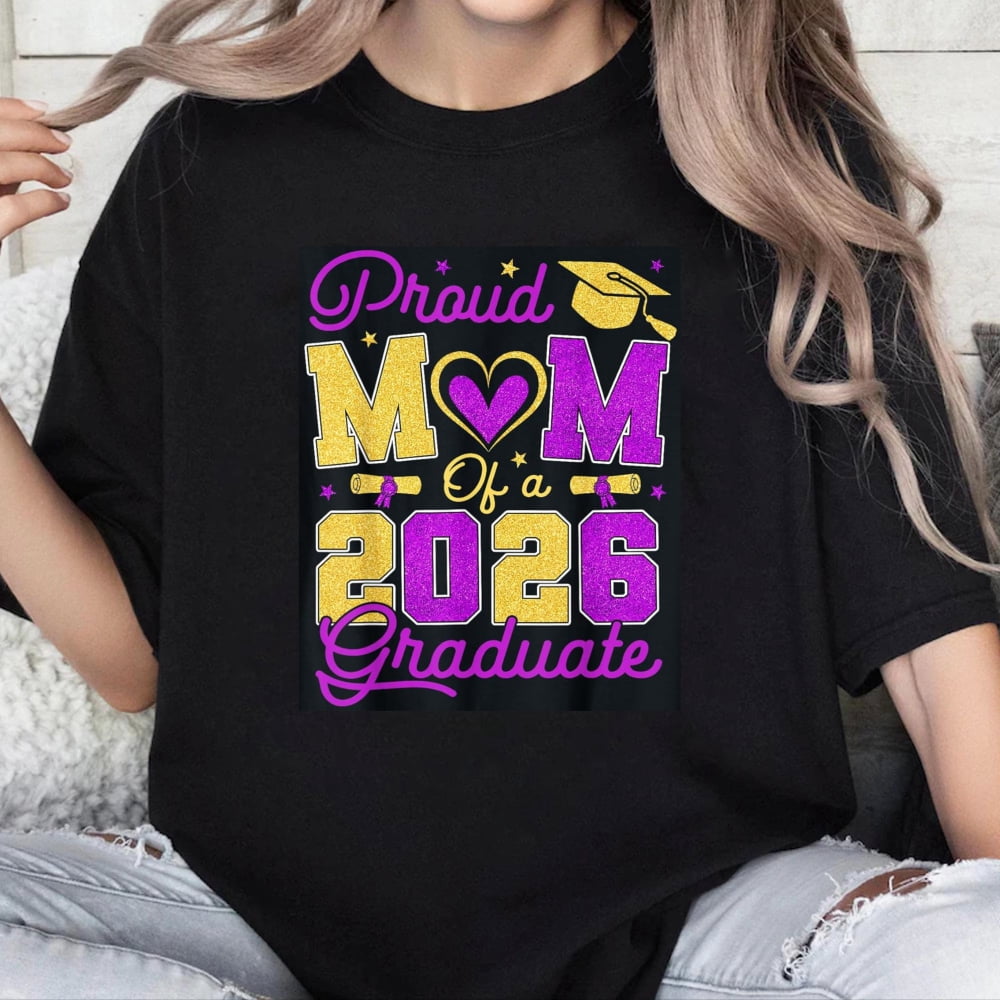 100% Cotton Unisex Proud Mom of A 2026 Graduate Purple & Gold Senior ...