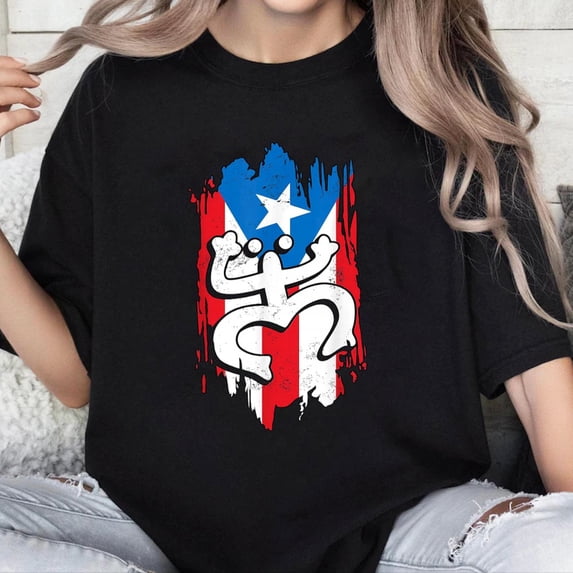 100% Cotton Unisex Puerto Rico Coqui Taino Symbol Puerto Rican Flag ...