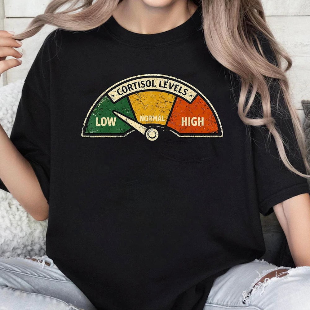 100% Cotton Unisex Retro Cortisol Level Low Chill Energy Lifestyle T ...