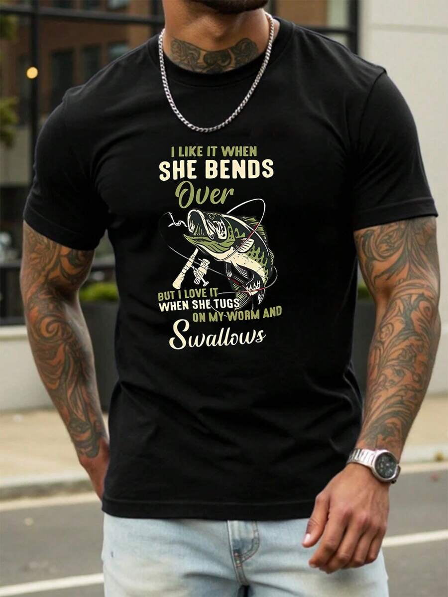 100% Cotton Unisex Round Neck Short-Sleeve T-Shirt - Humorous Fishing - Themed Graphic For ...
