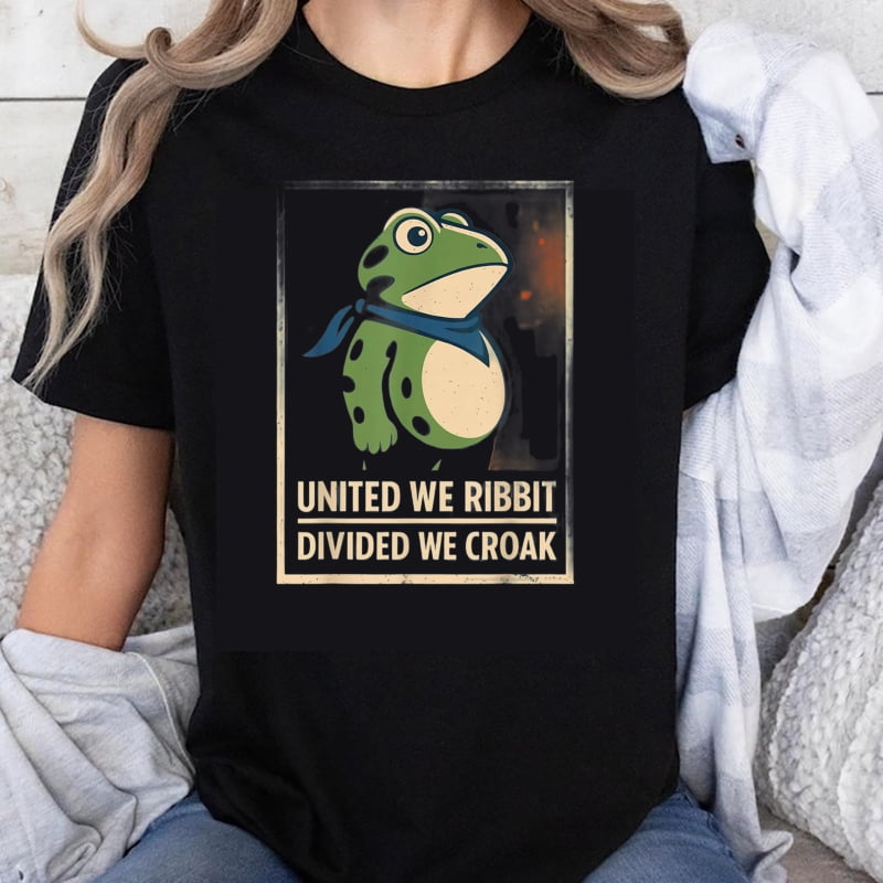 100% Cotton United We Ribbit Divided We Croak Frog T-Shirt Funny Animal ...