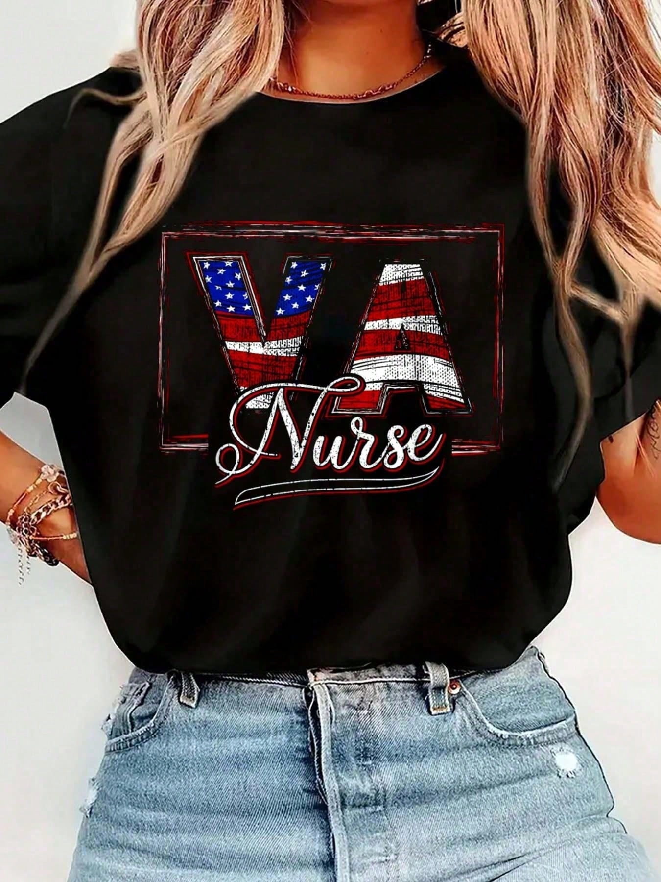 100% Cotton Va Nurse American Heroes Nurse Nurse T-Shirt Print T-Shirt ...