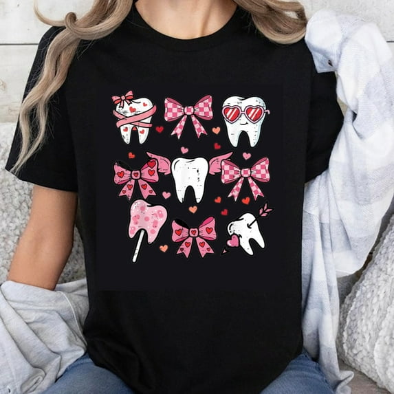 100% Cotton Valentine Teeth With Bows And Hearts Design Cute Dental ...