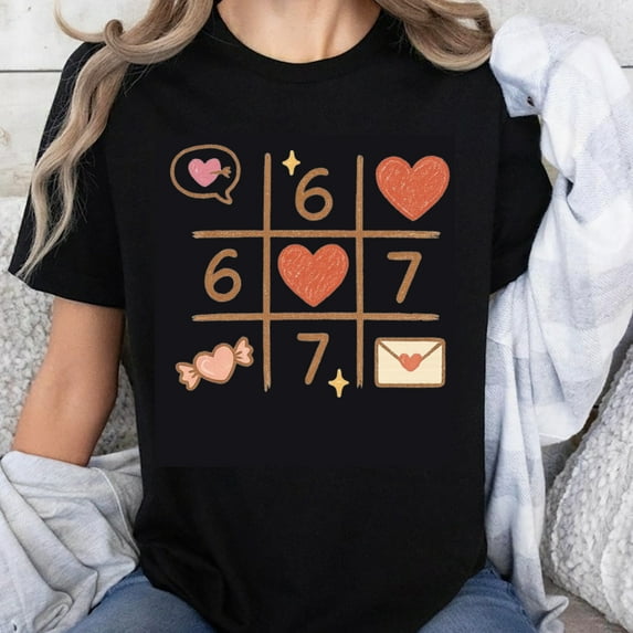 100% Cotton Valentine Tic Tac Toe Heart Numbers Love Symbols Romantic ...