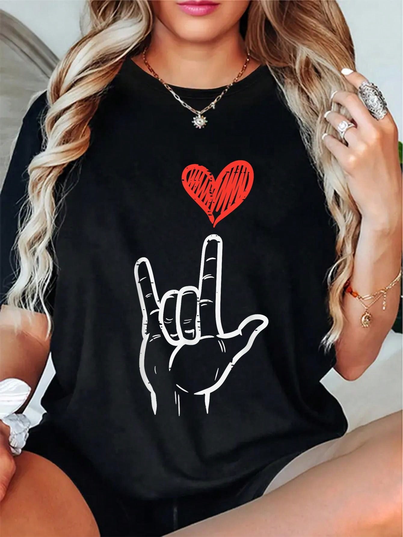 100% Cotton Valentines Day I Love You Hand Sign ASL Heart Women Men T ...