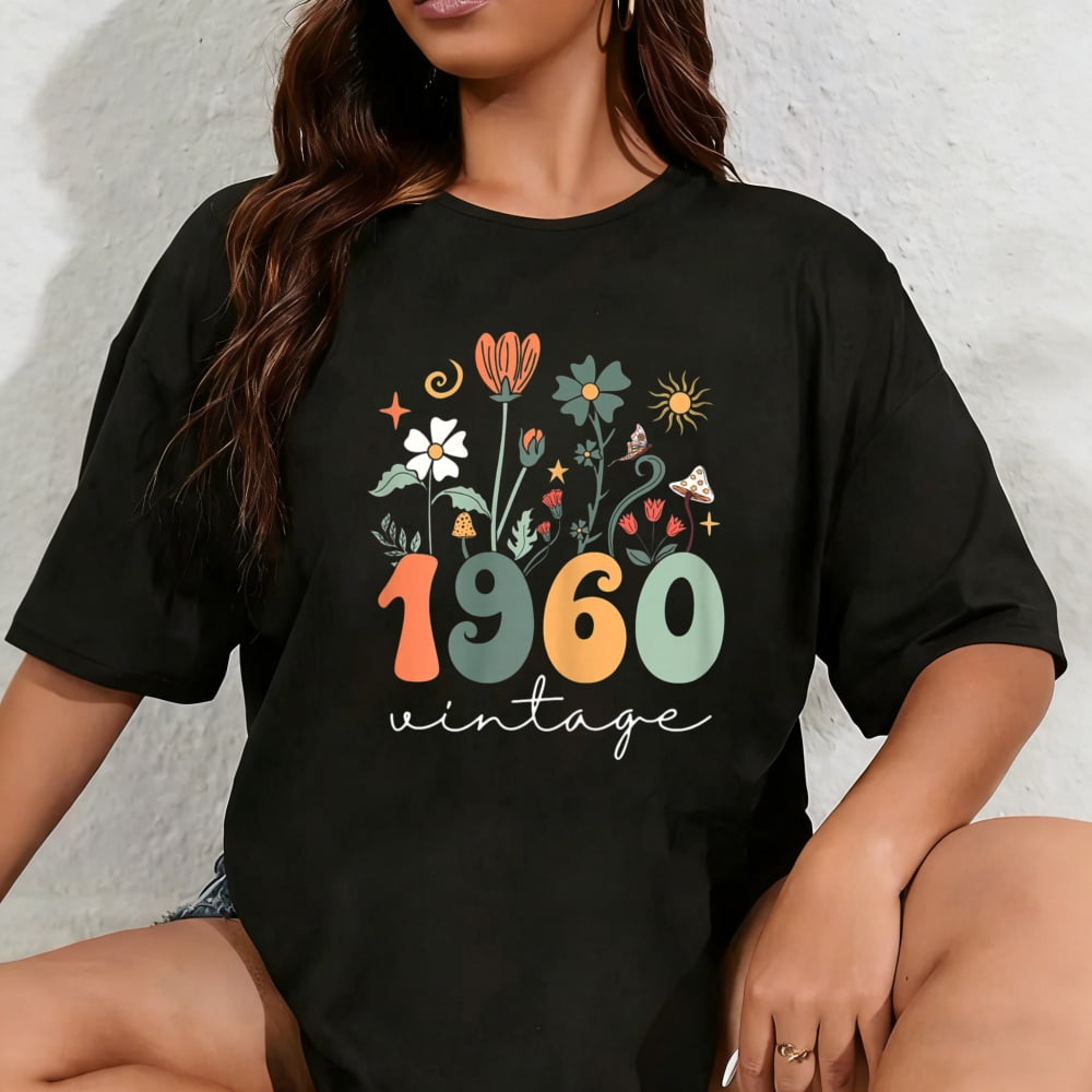100% Cotton Vintage 1960 Wildflower Floral 65th Birthday Women Girls T ...