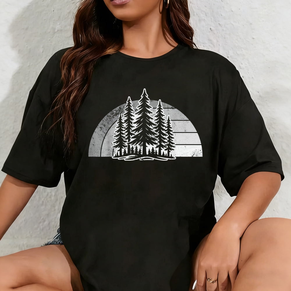 100% Cotton Vintage Forest Pine Trees Sunset Wilderness Camping T-Shirt ...