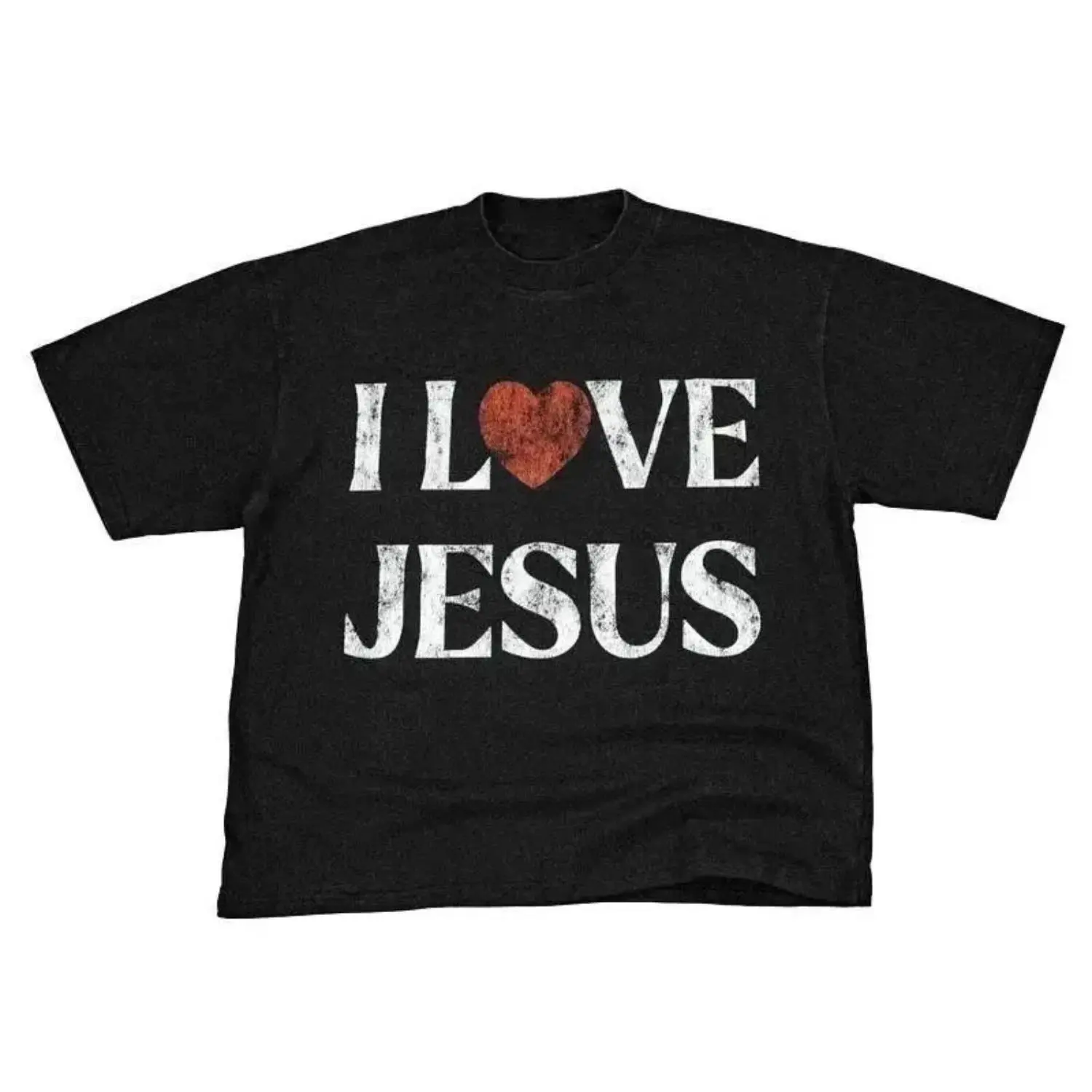 100% Cotton Vintage I Love Jesus Print Short Sleeve T-Shirt Menswear ...