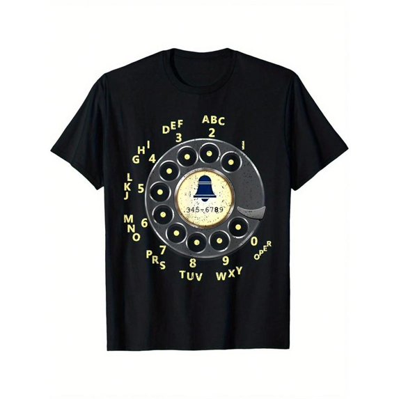 100% Cotton [Vintage Phone T-Shirt] Vintage Dial Phone Printed T-Shirt ...