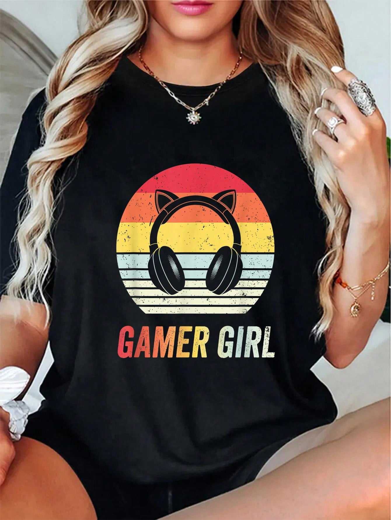 100% Cotton Vintage Retro Gamer Girl Video Game Girl Gaming T-Shirt ...