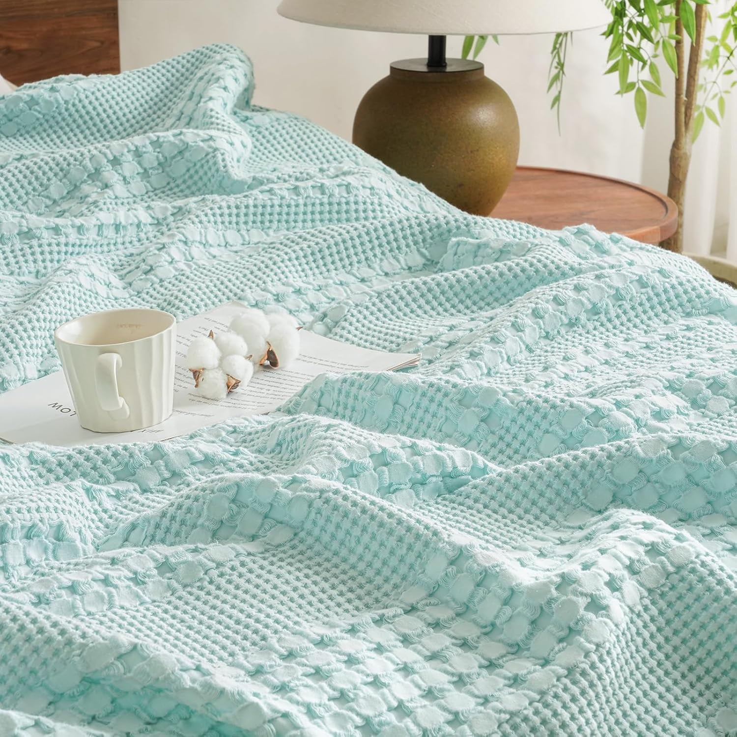 100% Cotton Waffle Blanket King Size, Lightweight Breathable Soft ...