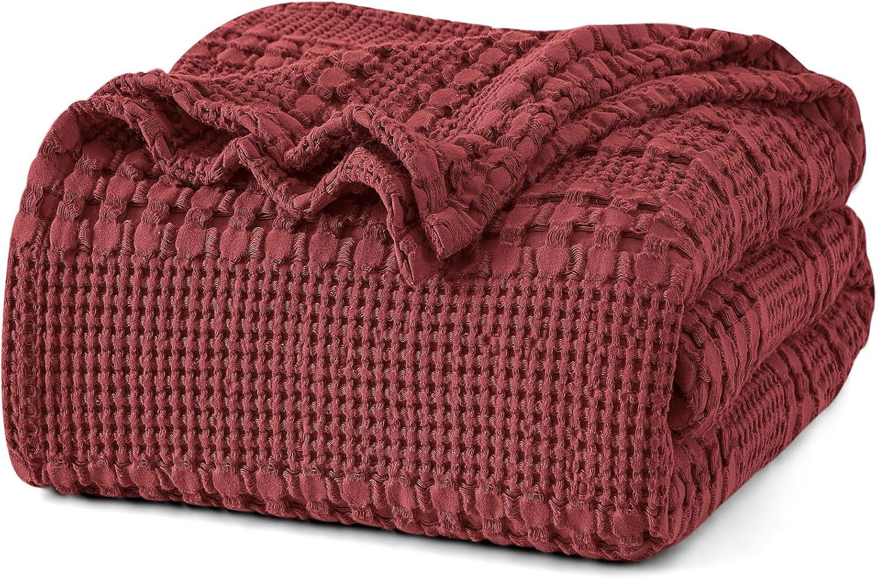 100% Cotton Waffle Weave Blanket Queen Size for Bed, Lightweight Washed Cotton Blanket - 90"x90 ...