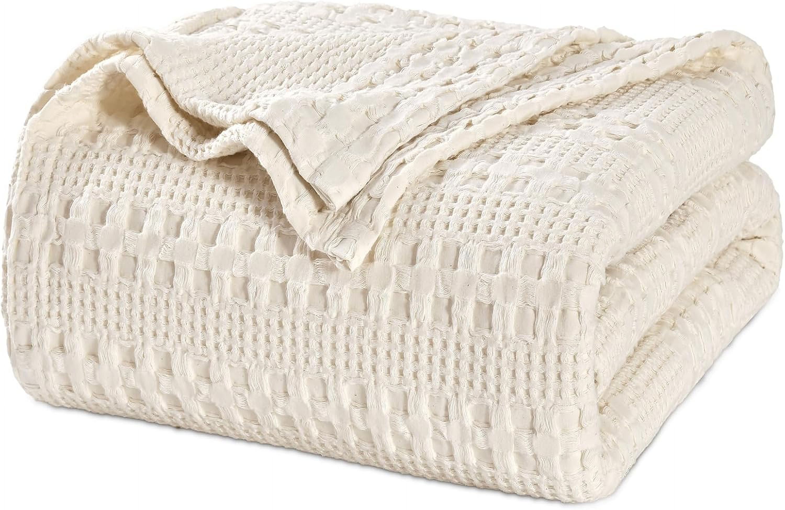 100% Cotton Waffle Weave Blanket Queen Size for Bed, Lightweight Washed Cotton Blanket - 90"x90 ...