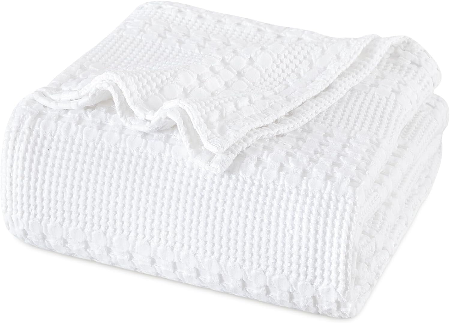 100% Cotton Waffle Weave Blanket Queen Size for Bed, Lightweight Washed Cotton Blanket - 90"x90 ...