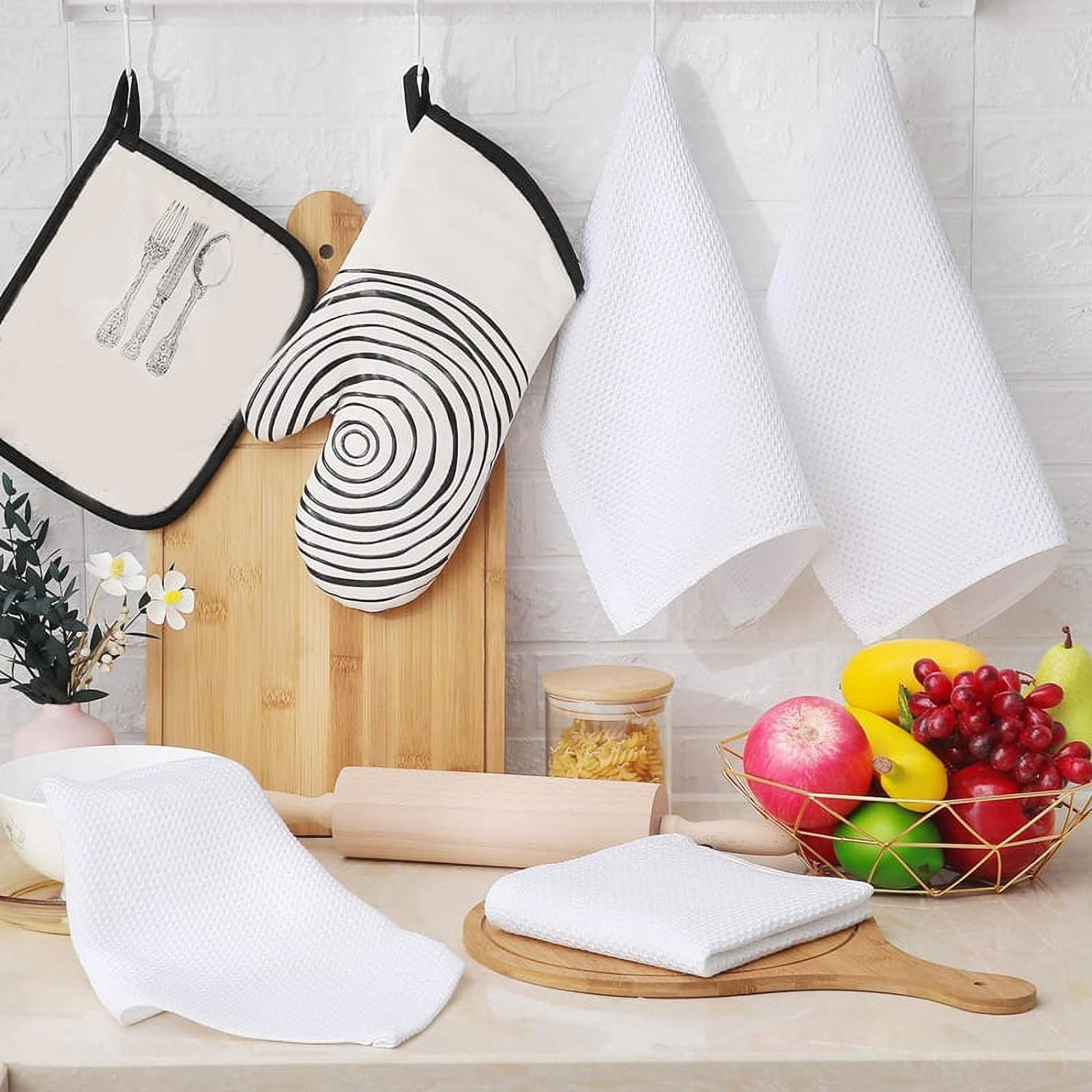 100% Cotton Waffle-Weave Kitchen Dish Cloths, Ultra Soft Absorbent ...