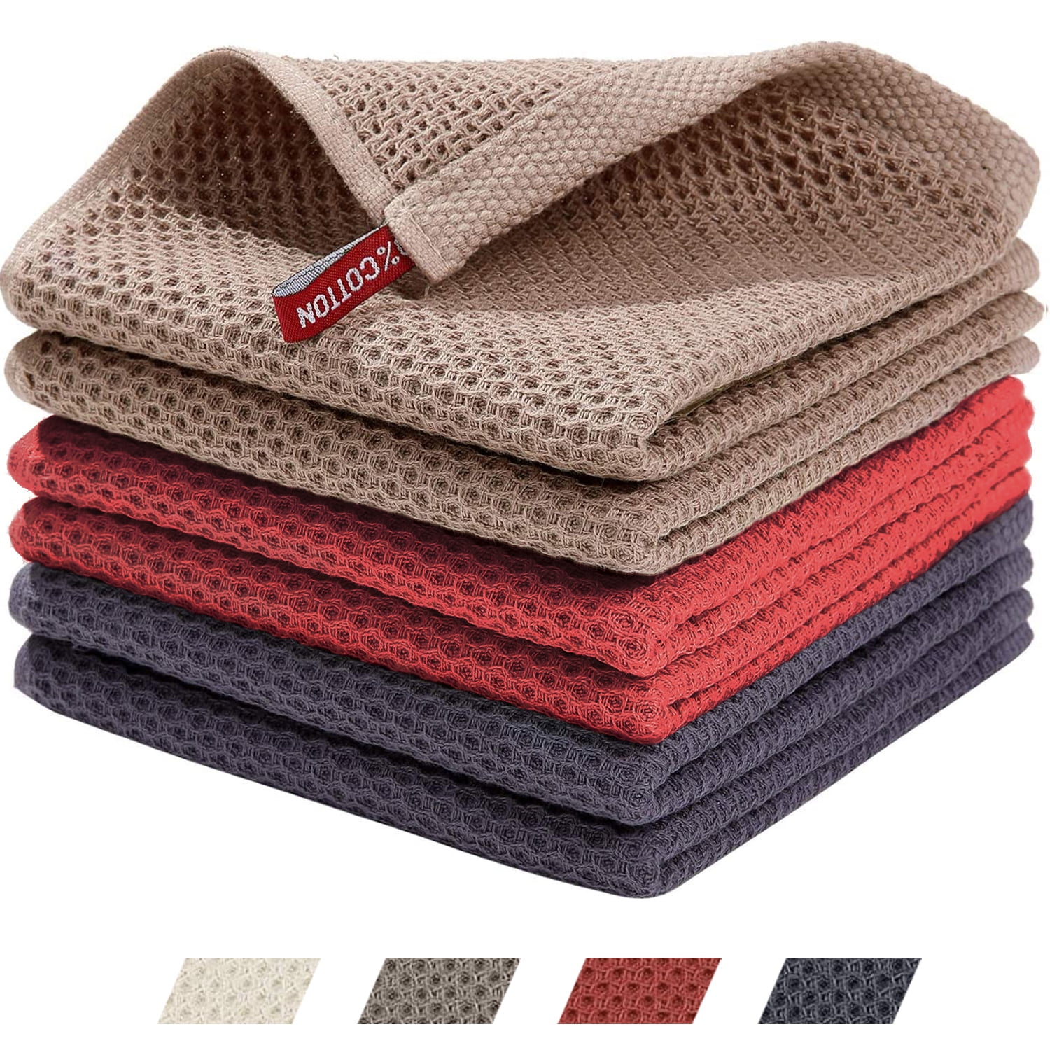 Waffle Weave Cotton Dish Cloths, Ultra Absorbent, Quick Dry, 6-Pack ...