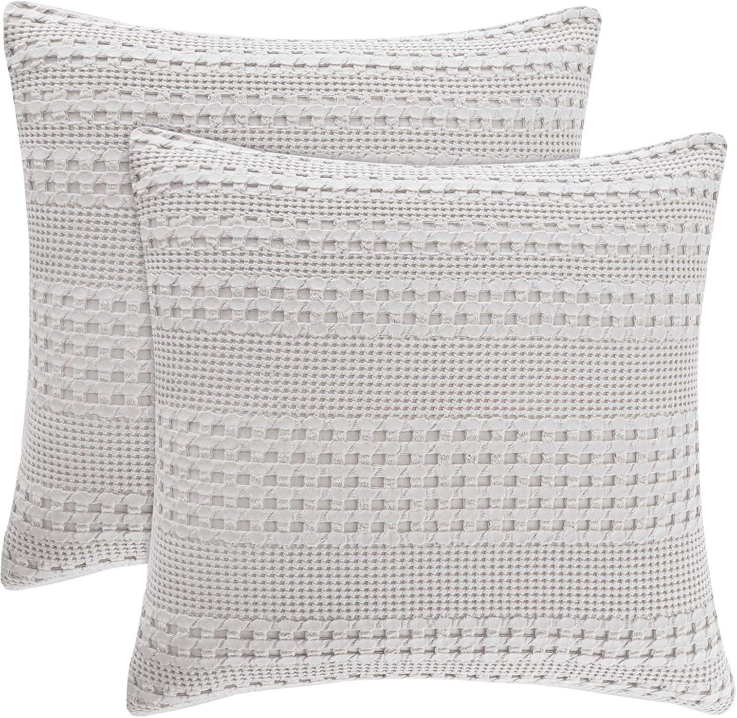 100% Cotton Waffle Weave Pillow Covers 24" x 24", 2 Pack Luxury Square Shell for Elegant Home ...