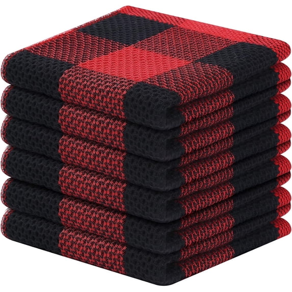 100% Cotton Waffle Weave Plaid Dish Cloths, 12x12 Inches, Super Soft ...