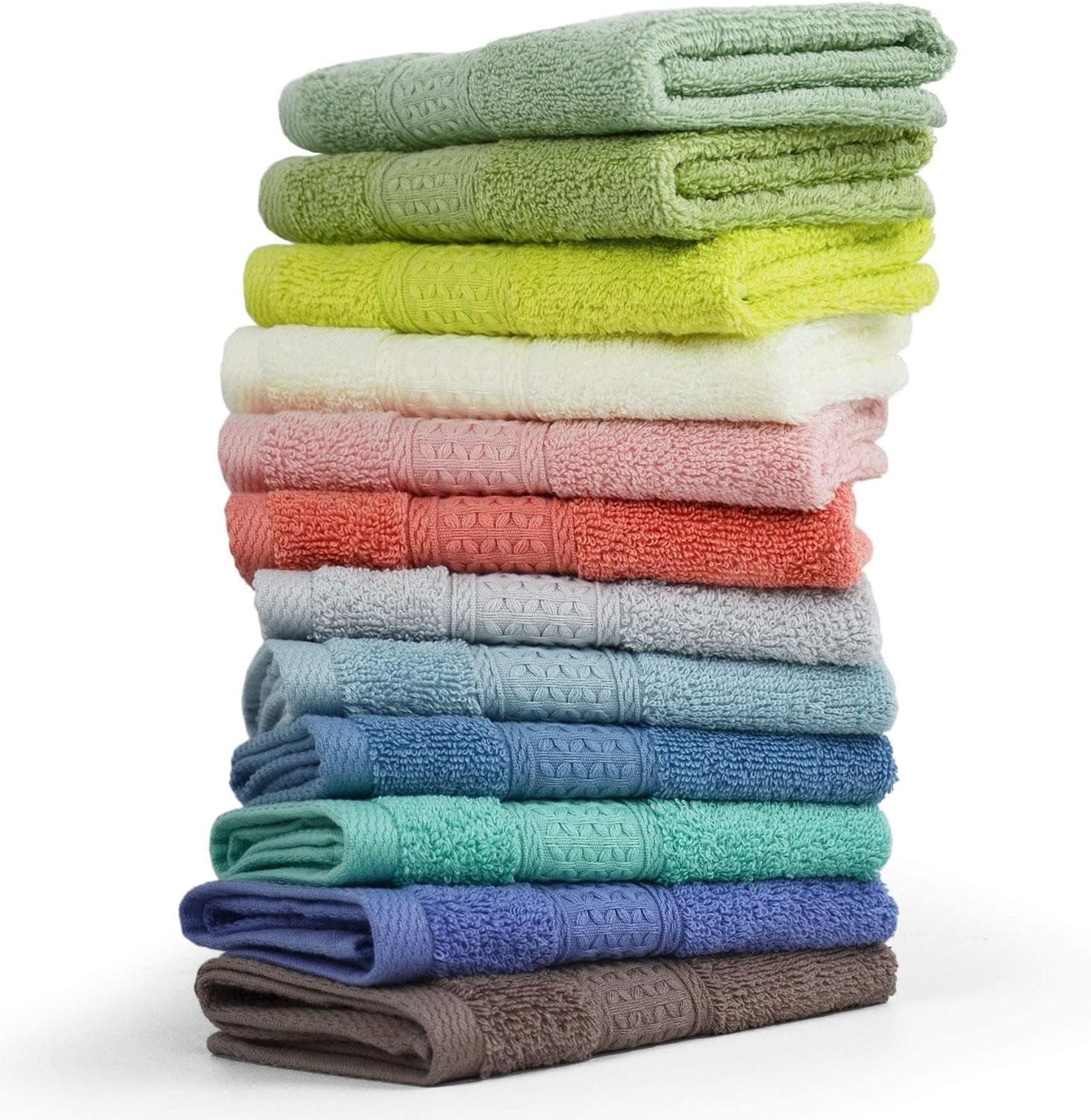 100% Cotton Washcloths 12 Pack Bath Wash Cloths Facecloths, 13 by 13 ...