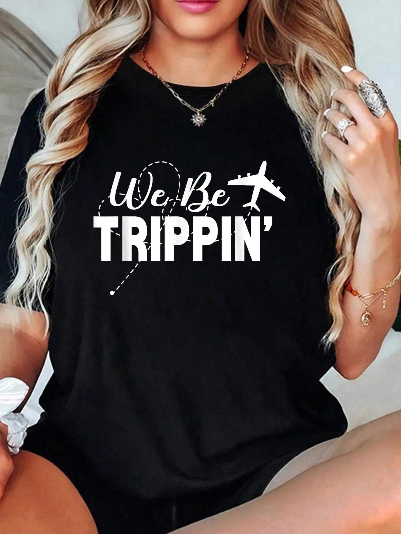 100% Cotton We Be Trippin Funny Travel Vacation Trip Flying T-Shirt ...