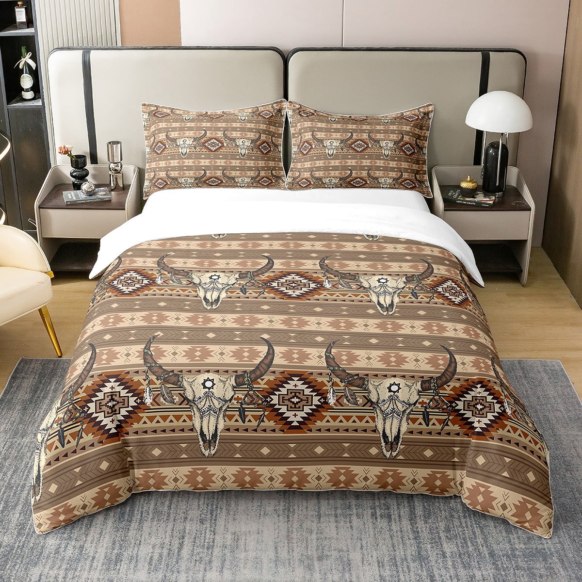 100% Cotton Western Boho Bedding Sets Full Western Bull Skull Duvet ...
